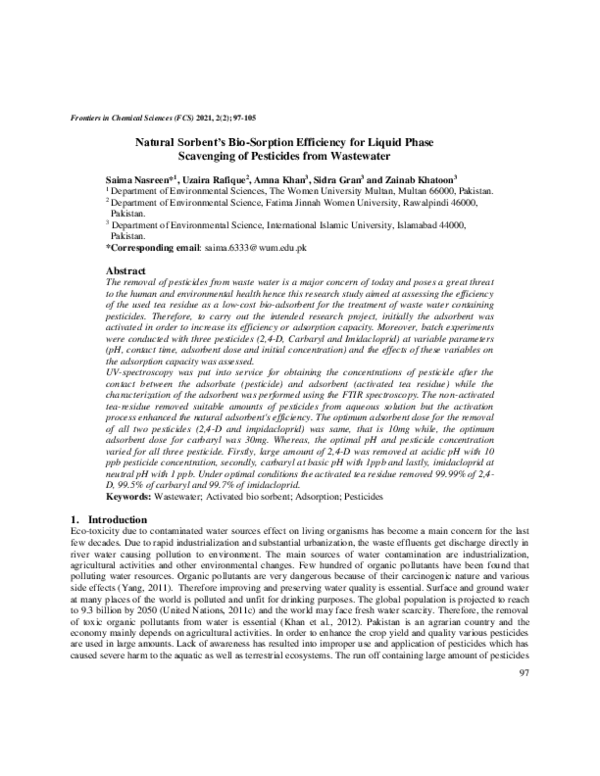 (PDF) Natural Sorbent’s Bio-Sorption Efficiency for Liquid Phase ...