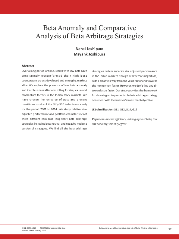 (PDF) Beta Anomaly and Comparative Analysis of Beta Arbitrage Strategies