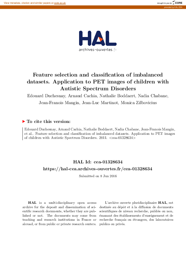 (PDF) Feature selection and classification of imbalanced datasets