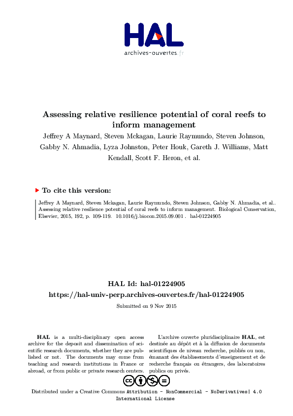 (PDF) Assessing relative resilience potential of coral reefs to inform ...