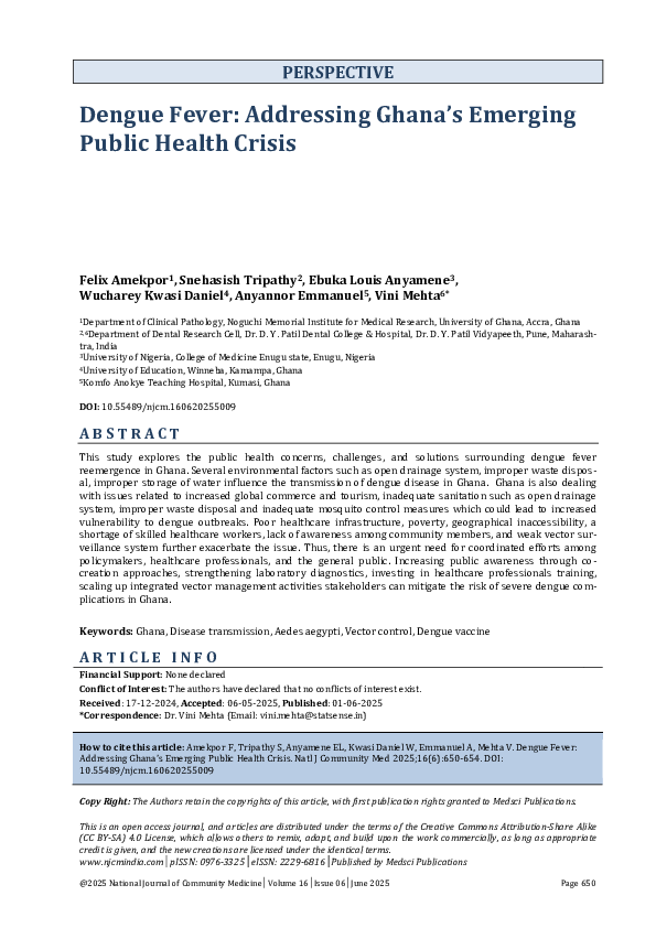 (PDF) Dengue Fever: Addressing Ghana's Emerging Public Health Crisis