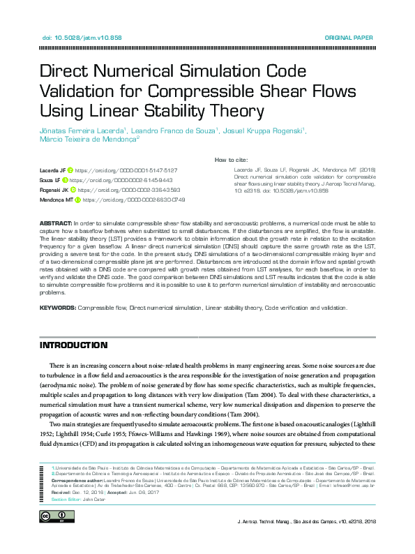 (PDF) Direct Numerical Simulation Code Validation for Compressible Shear Flows Using Linear ...