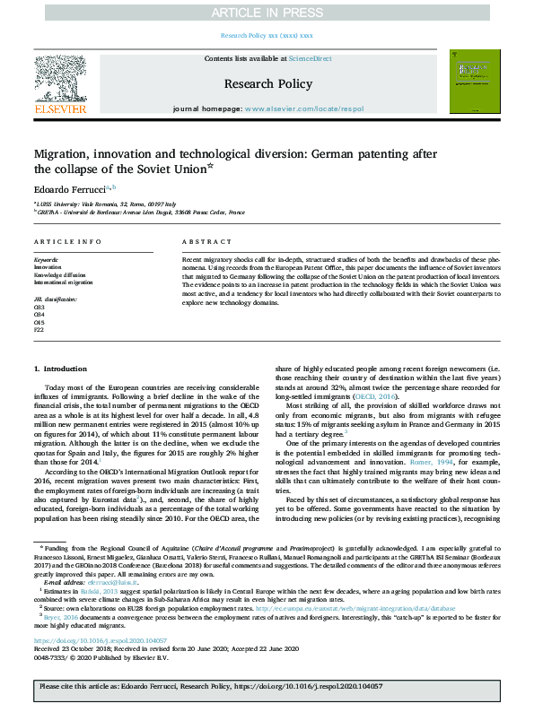 (PDF) Migration, innovation and technological diversion: German ...