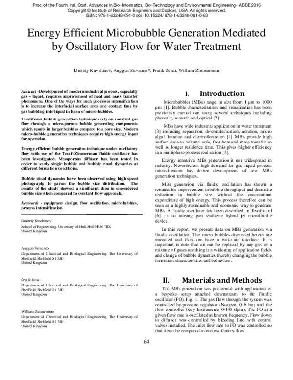 (PDF) Energy Efficient Microbubble Generation Mediated by Oscillatory ...