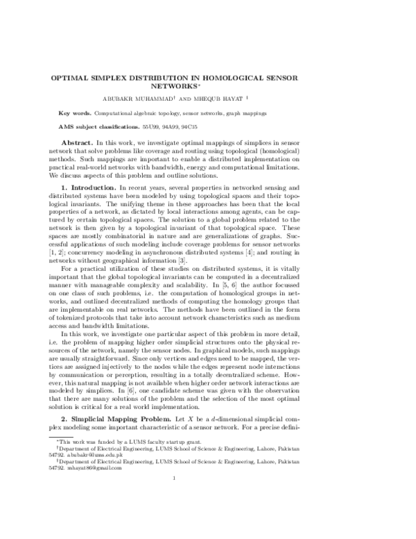(PDF) Optimal Simplex Distribution in Homological Sensor Networks