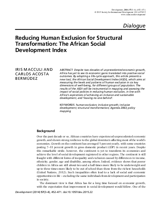 (PDF) Reducing Human Exclusion for Structural Transformation: The ...