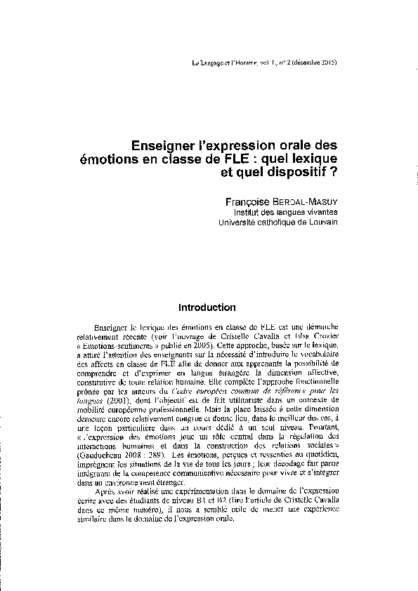 (PDF) Enseigner l’expression orale des émotions en classe de FLE : quel ...