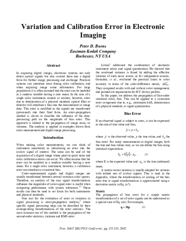 (PDF) Variation and Calibration Error in Electronic Imaging