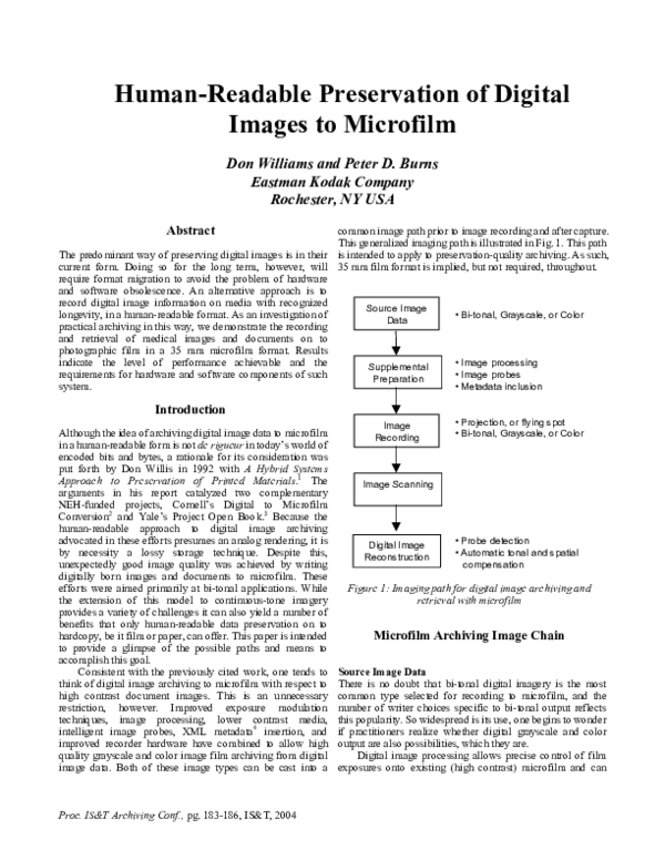 (PDF) Human-Readable Preservation of Digital Images to Microfilm