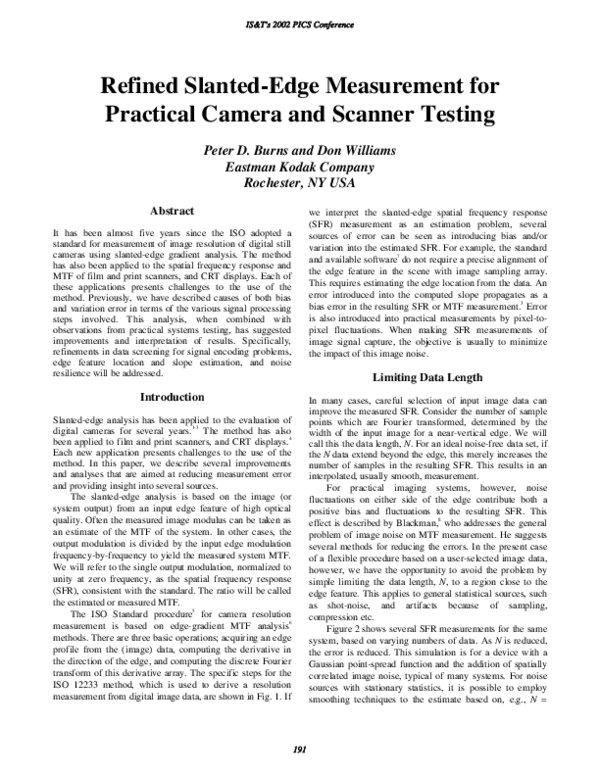 (PDF) Refined Slanted-Edge Measurement from Practical Camera and ...