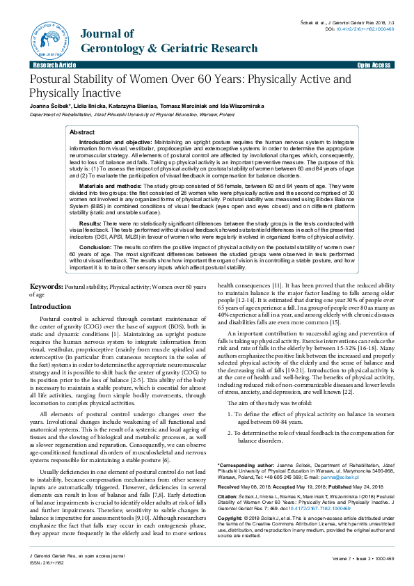 (PDF) Postural Stability of Women Over 60 Years: Physically Active and ...