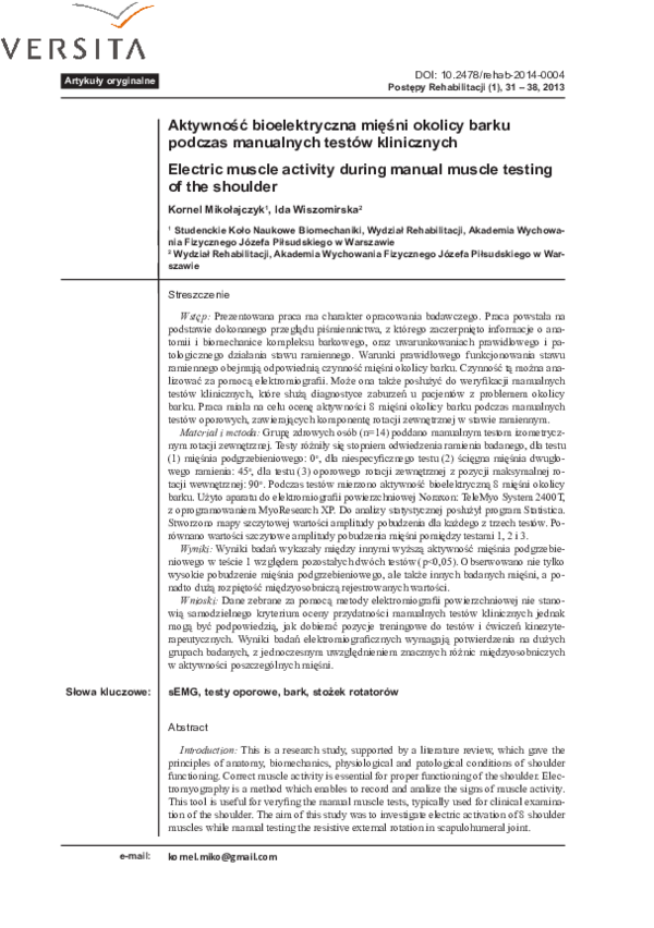 (PDF) Electric Muscle Activity During Manual Muscle Testing of the Shoulder