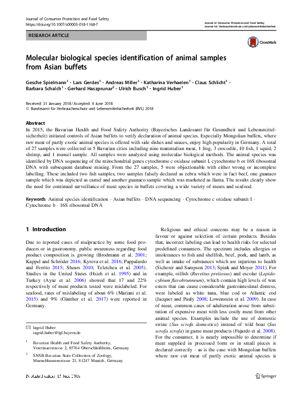 (PDF) Molecular biological species identification of animal samples ...