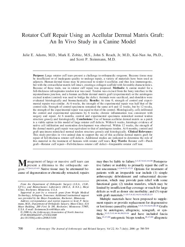 (PDF) Rotator Cuff Repair Using an Acellular Dermal Matrix Graft: An In ...