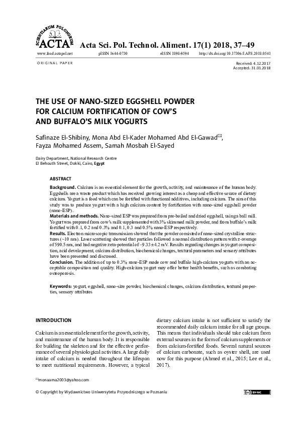 (PDF) The use of nano-sized eggshell powder for calcium fortification ...