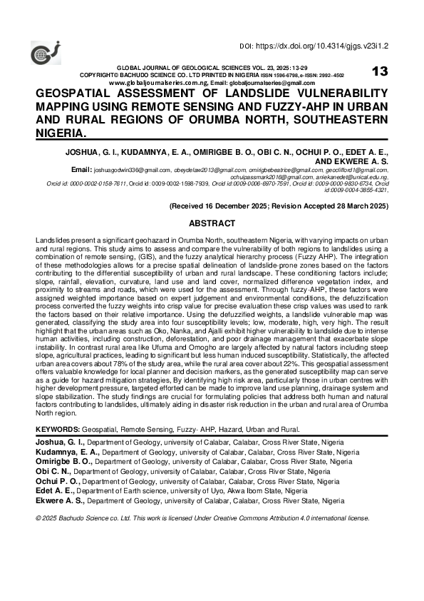 Pdf Geospatial Assessment Of Landslide Vulnerability Mapping Using Remote Sensing And Fuzzy