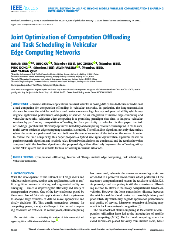 (PDF) Joint Optimization of Computation Offloading and Task Scheduling in Vehicular Edge ...