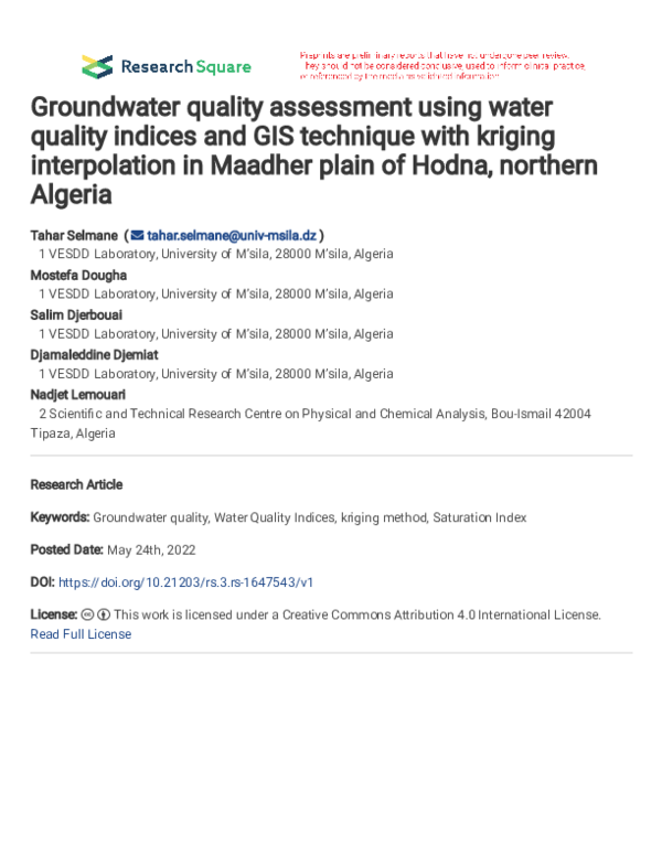 (PDF) Groundwater quality assessment using water quality indices and ...