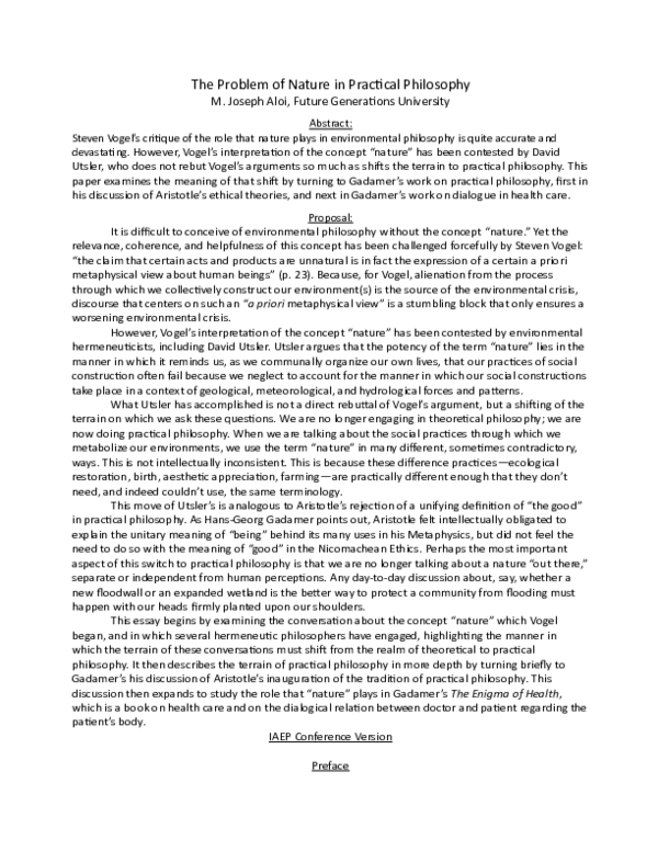 (PDF) The Problem of Nature in Practical Philosophy