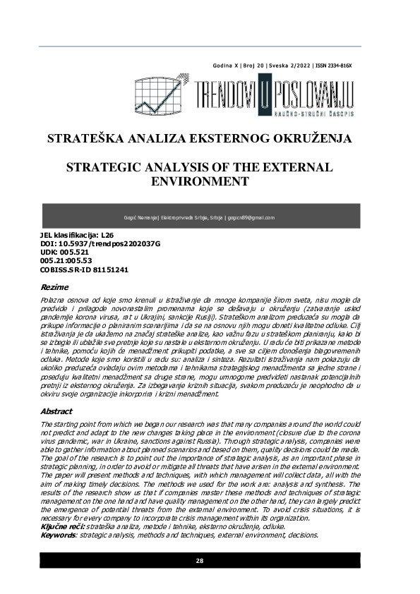 (PDF) Strategic analysis of the external environment