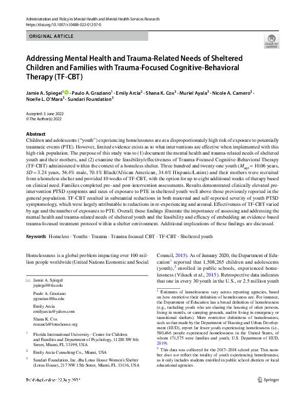 (PDF) Addressing Mental Health and Trauma-Related Needs of Sheltered ...