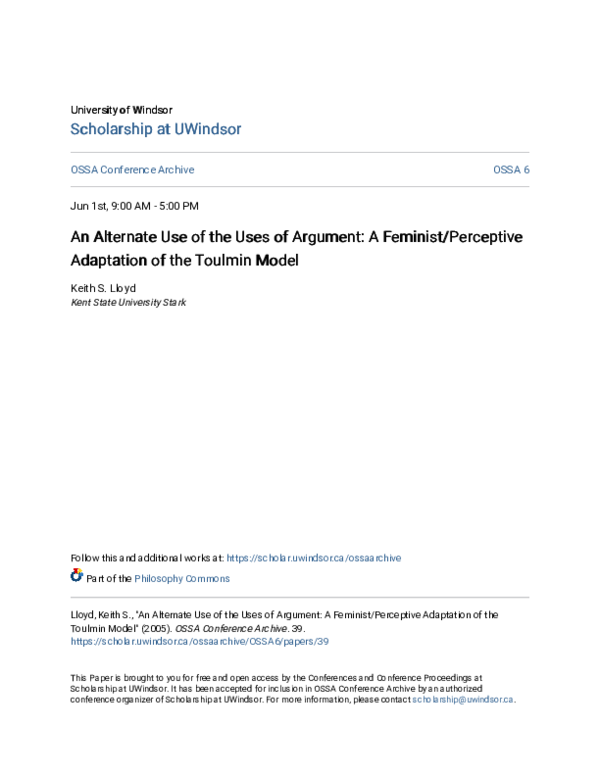 (PDF) An Alternate Use of the Uses of Argument: A Feminist/Perceptive ...