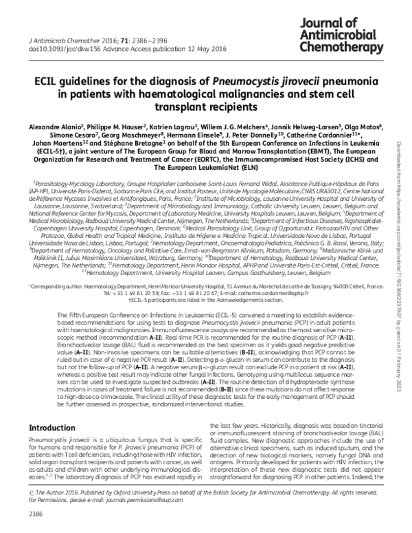 (PDF) ECIL guidelines for the diagnosis of Pneumocystis jirovecii ...