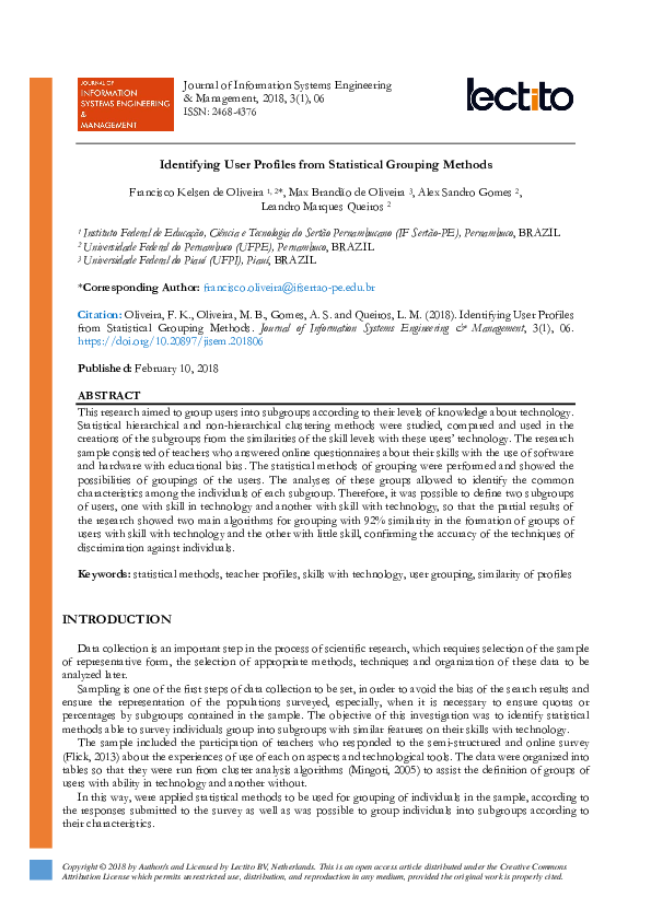 (PDF) Identifying User Profiles from Statistical Grouping Methods