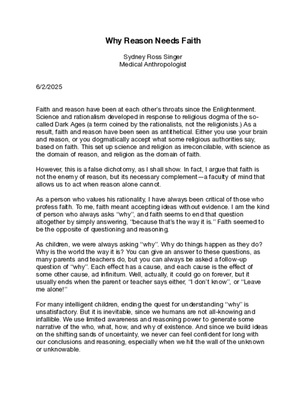 (PDF) Why Reason Needs Faith