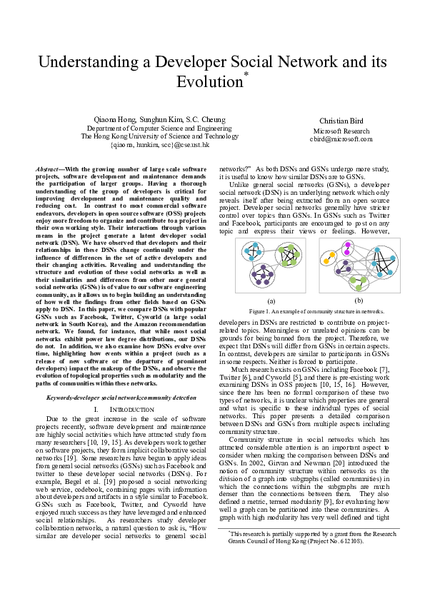 (PDF) Understanding a developer social network and its evolution
