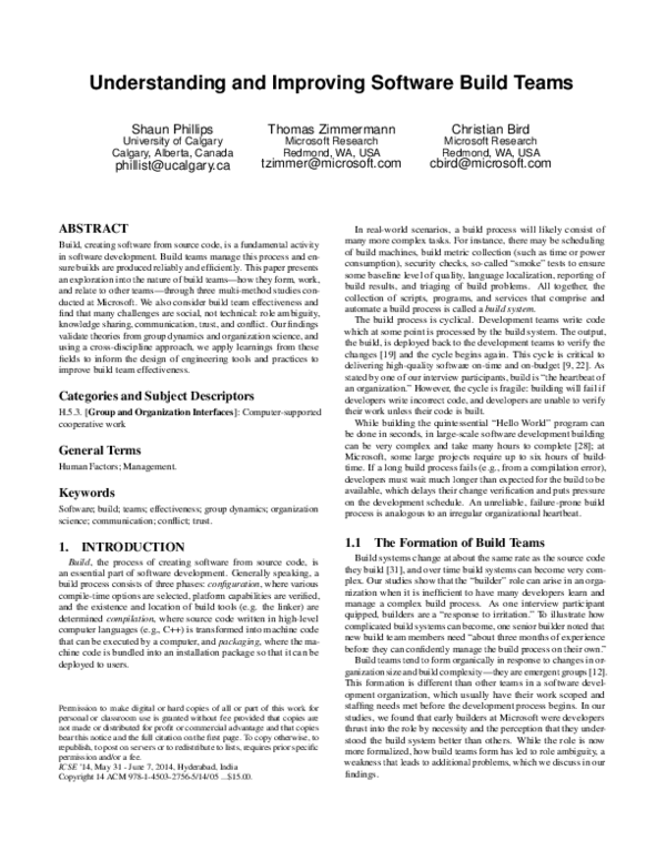 (PDF) Understanding and improving software build teams