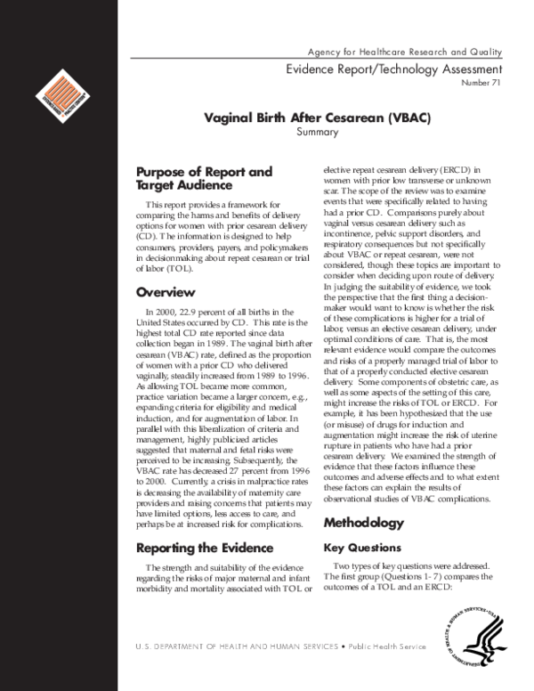 (PDF) Vaginal Birth After Cesarean (VBAC): Summary