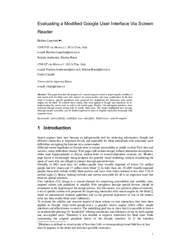 (PDF) Evaluating a modified Google user interface via screen reader