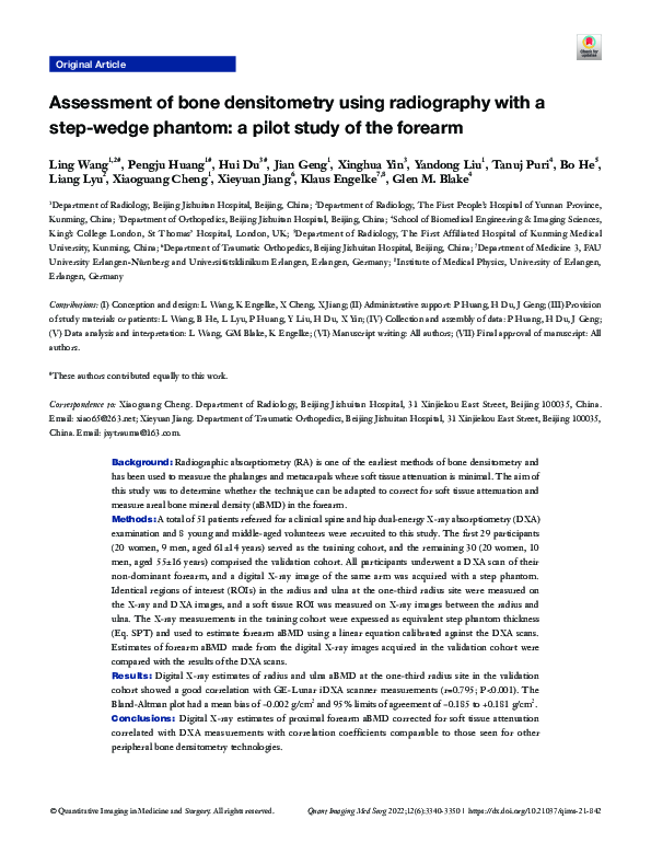 (PDF) Assessment of bone densitometry using radiography with a step ...