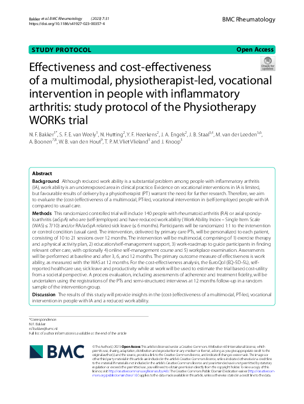 (PDF) Effectiveness and cost-effectiveness of a multimodal, physiotherapist-led, vocational ...