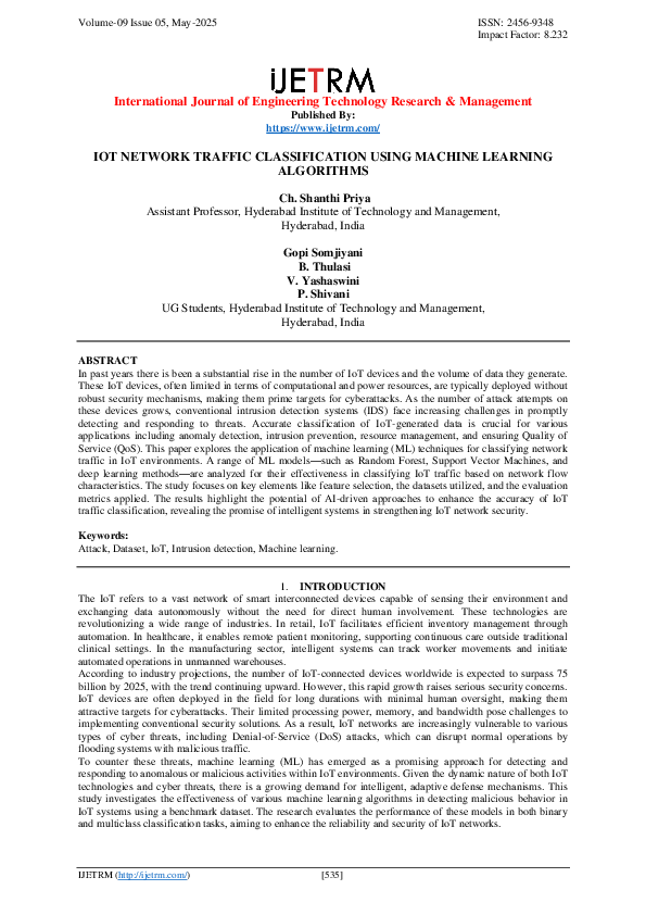 (PDF) IOT NETWORK TRAFFIC CLASSIFICATION USING MACHINE LEARNING ALGORITHMS