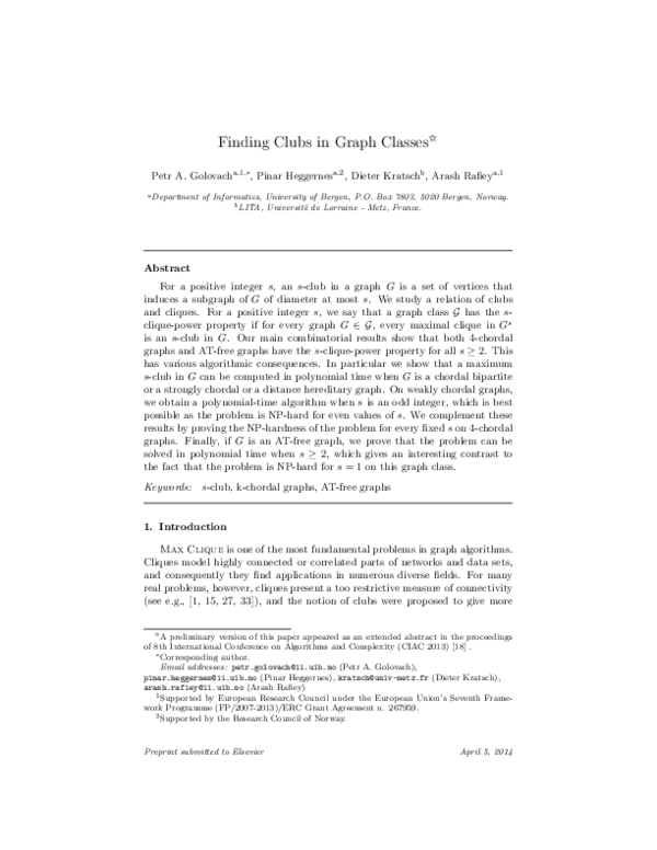 (PDF) Finding clubs in graph classes