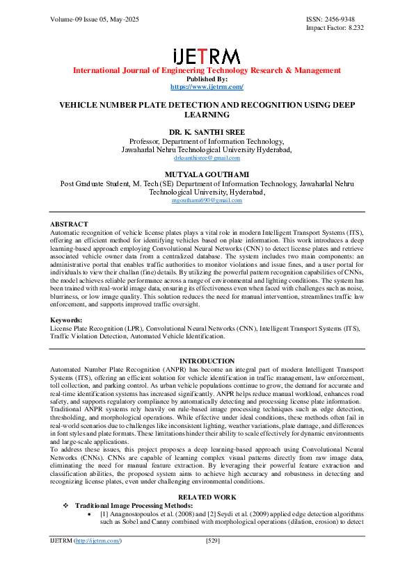 (PDF) VEHICLE NUMBER PLATE DETECTION AND RECOGNITION USING DEEP LEARNING
