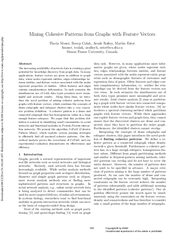 (PDF) Mining Cohesive Patterns from Graphs with Feature Vectors