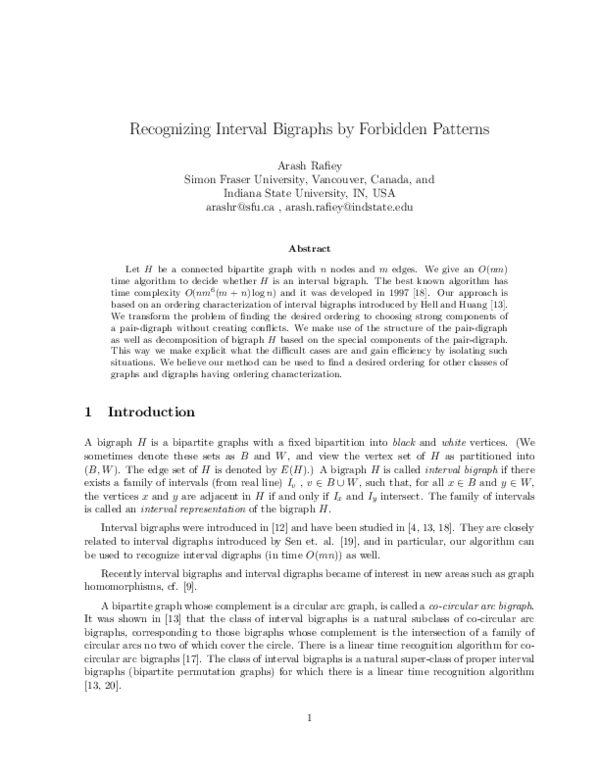 (PDF) Recognizing interval bigraphs by forbidden patterns