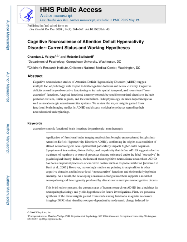 (PDF) Cognitive neuroscience of Attention Deficit Hyperactivity Disorder: Current status and ...