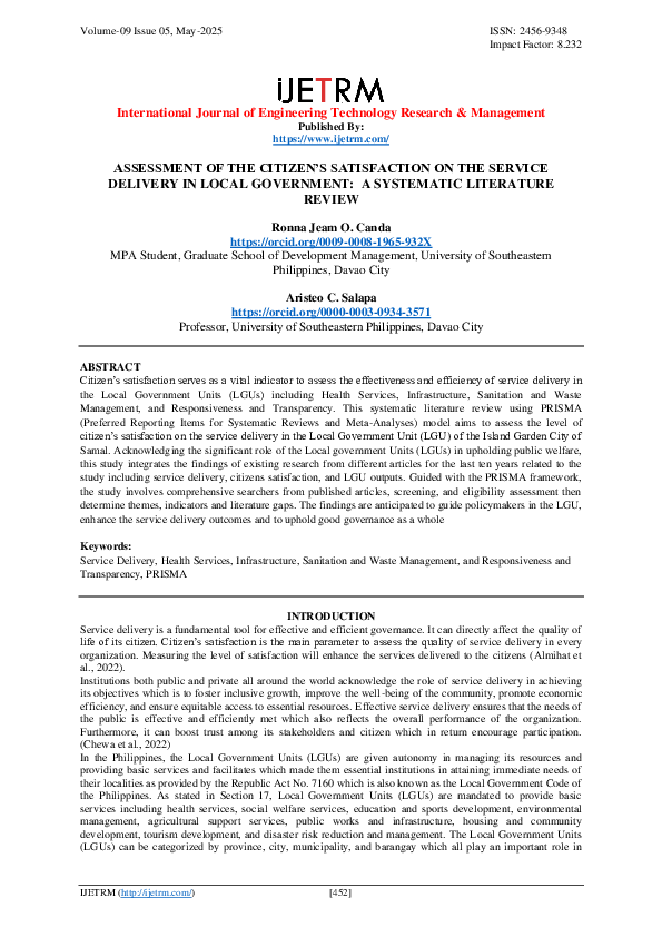 (PDF) ASSESSMENT OF THE CITIZEN’S SATISFACTION ON THE SERVICE DELIVERY ...