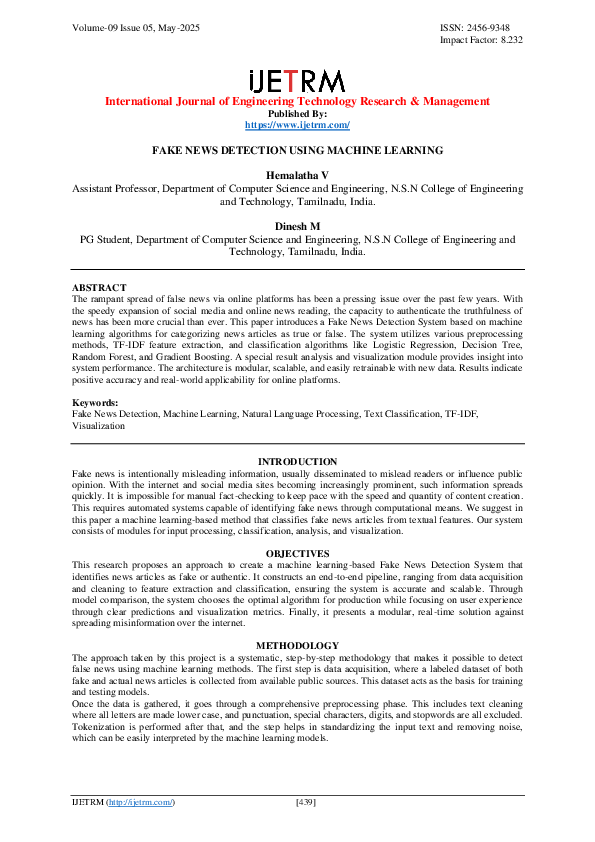 (PDF) FAKE NEWS DETECTION USING MACHINE LEARNING