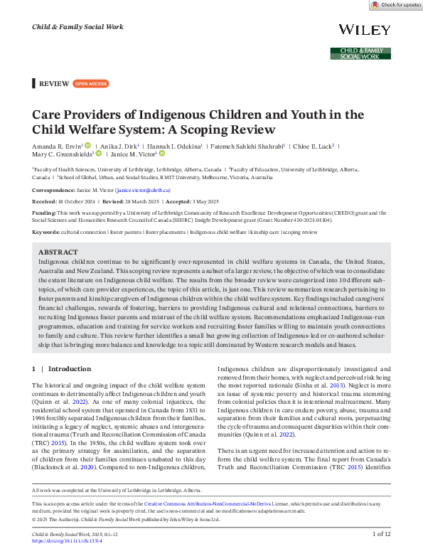 (PDF) Care Providers of Indigenous Children and Youth in the Child ...