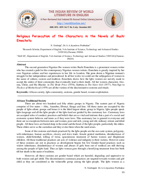 (PDF) Religious Persecution of the Characters in the Novels of Buchi ...