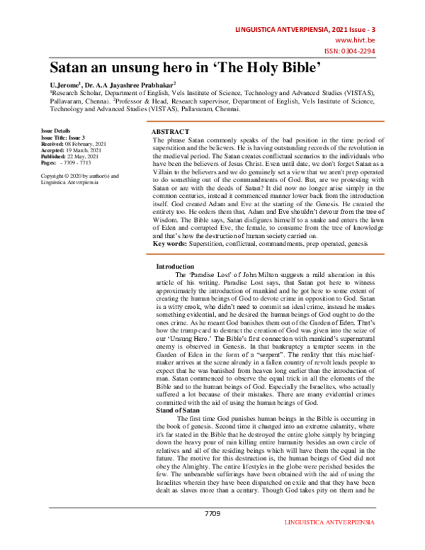 (PDF) Satan an unsung hero in 'The Holy Bible'