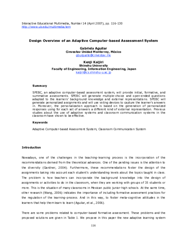 (PDF) Design Overview of an Adaptive Computer-based Assessment System