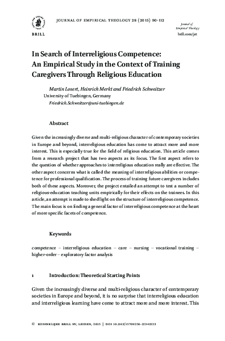 (PDF) In Search of Interreligious Competence: An Empirical Study in the ...