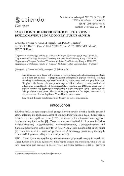 (PDF) Sarcoid in the Lower Eyelid Due to Bovine Papillomavirus-2 in a ...
