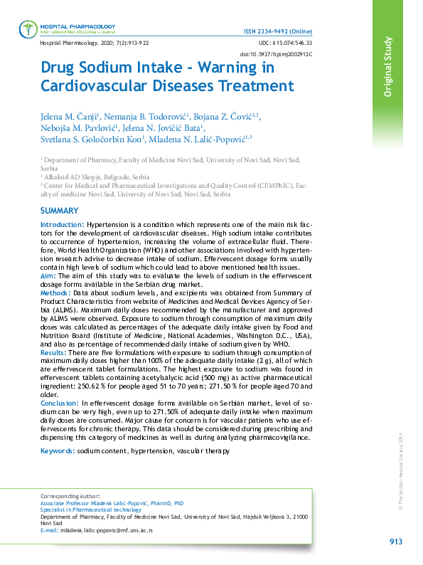 (PDF) Drug sodium intake: Warning in cardiovascular diseases treatment